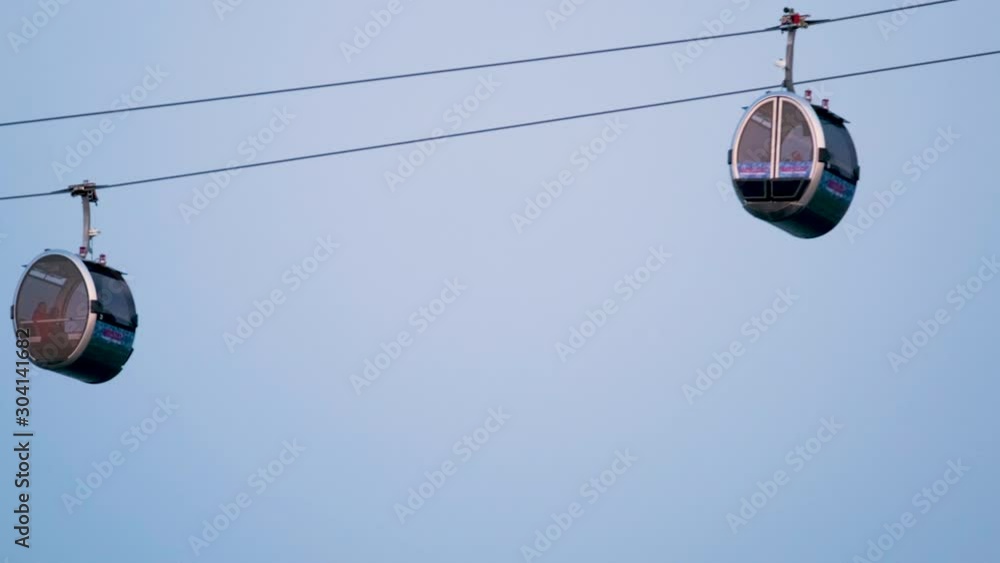 modern cableway cabs bottom view, sky, cable, blue, crane, lift ...
