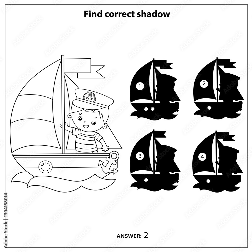 Puzzle Game for kids. Find correct shadow. Coloring Page Outline of ...