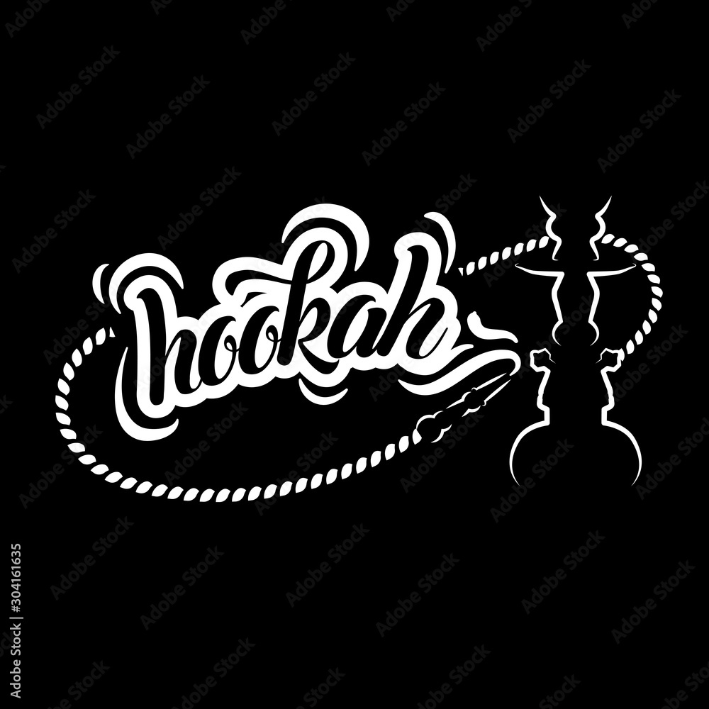 Hookah vector logo design on black background. Smoking hookah label for ...