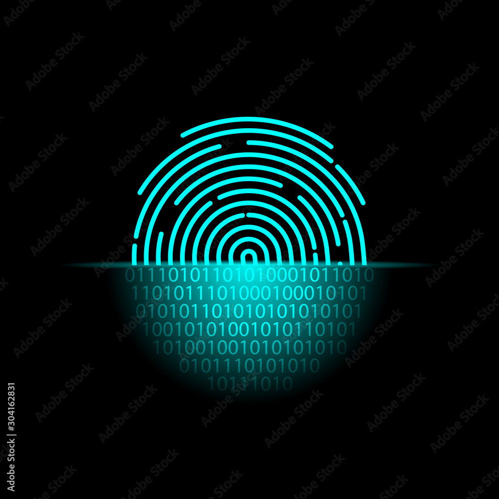 Fingerprint scanning and binary code. Digital security authentication ...