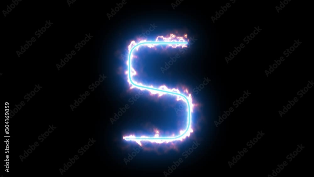 Neon Alphabet S letter. Blue Light Icon Background with Energy Fiery A ...