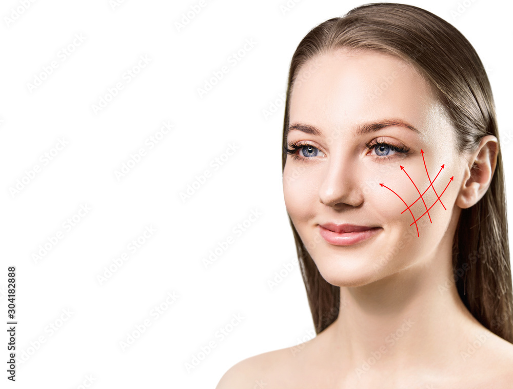 Graphic lines on face show the effect of lifting with text space. Stock ...