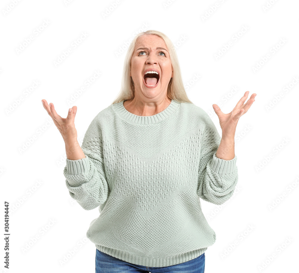 Angry mature woman on white background Stock Photo | Adobe Stock