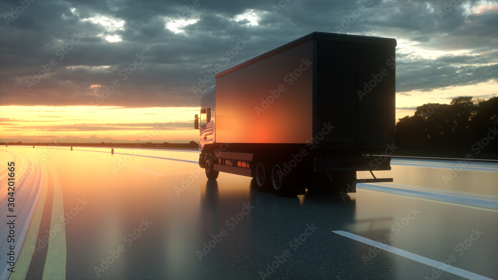 Delivery truck on the road, highway. Transports, logistics concept. 3d ...