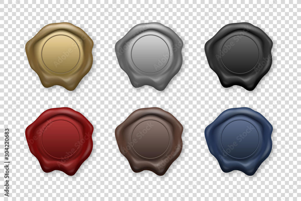 Vector 3d Realistic Vintage Retro Stamp Wax Seal Icon Set Closeup ...
