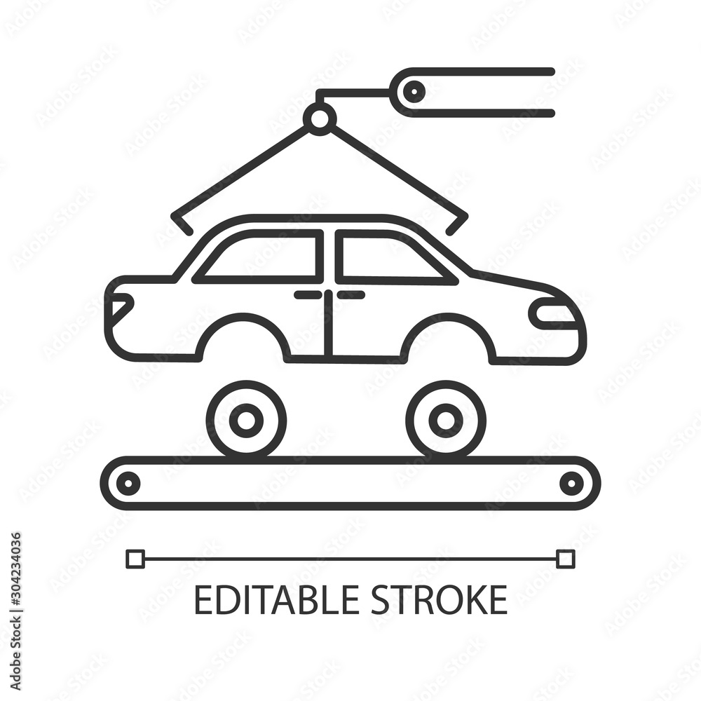 Automotive industry linear icon. Car production. Vehicle factory ...