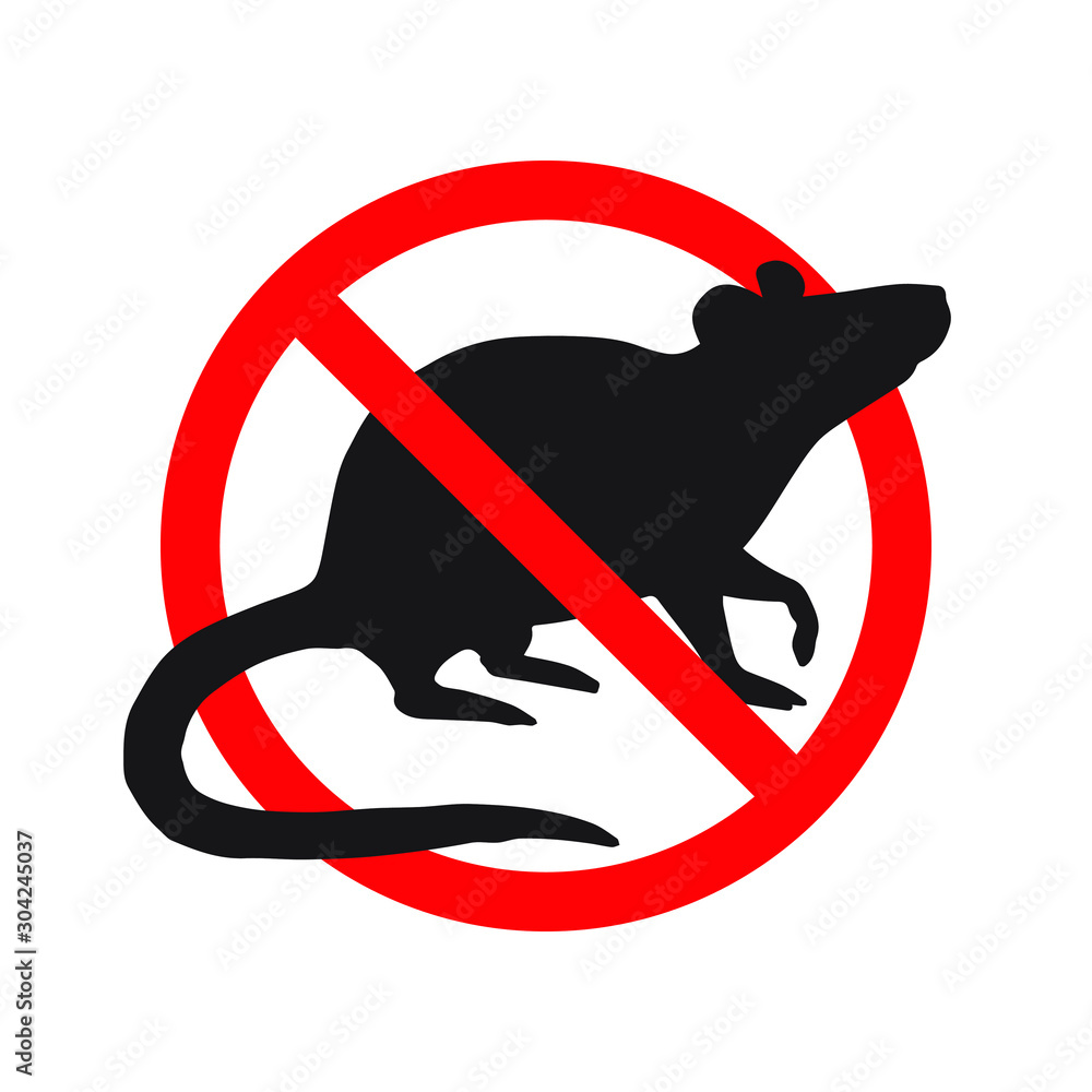 Vector anti pest sign with black rat silhouette under crossed red ...