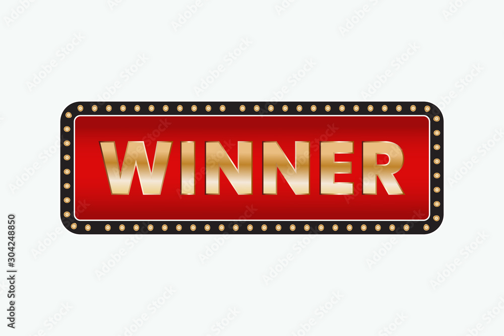 Winner banner. golden frame sign of congratulations. lottery game ...