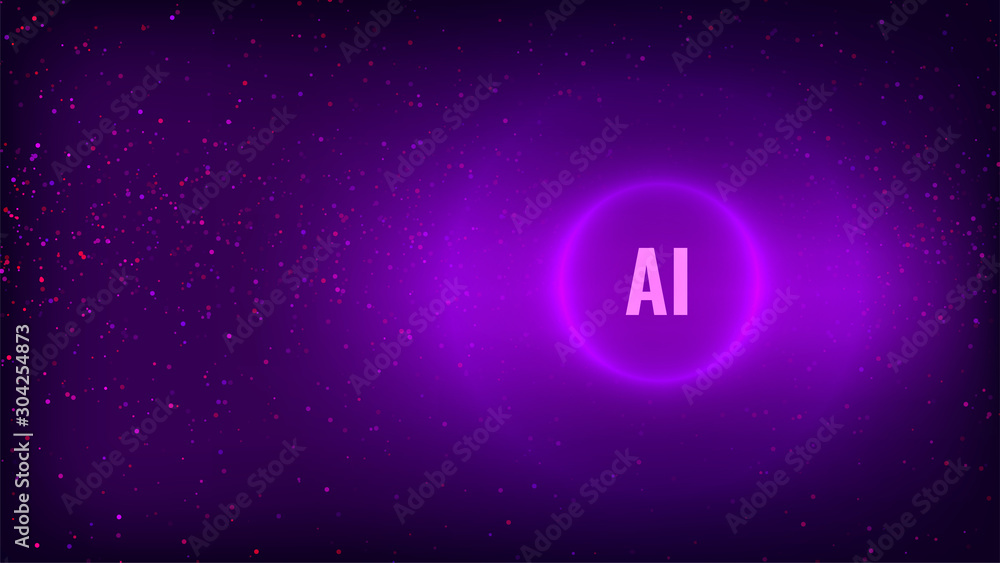 AI purple banner. Artificial Intelligence concept template. Dark ...
