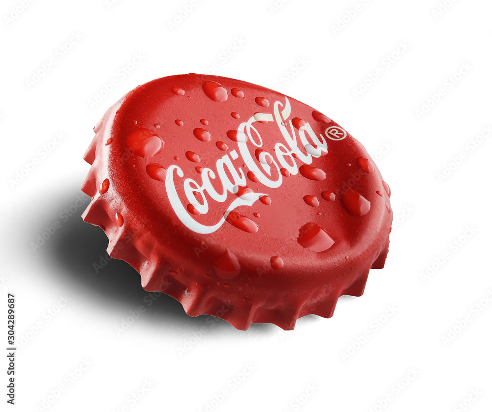 POLTAVA, UKRAINE - January 30, 2019: Coca-Cola classic cap isolated on ...