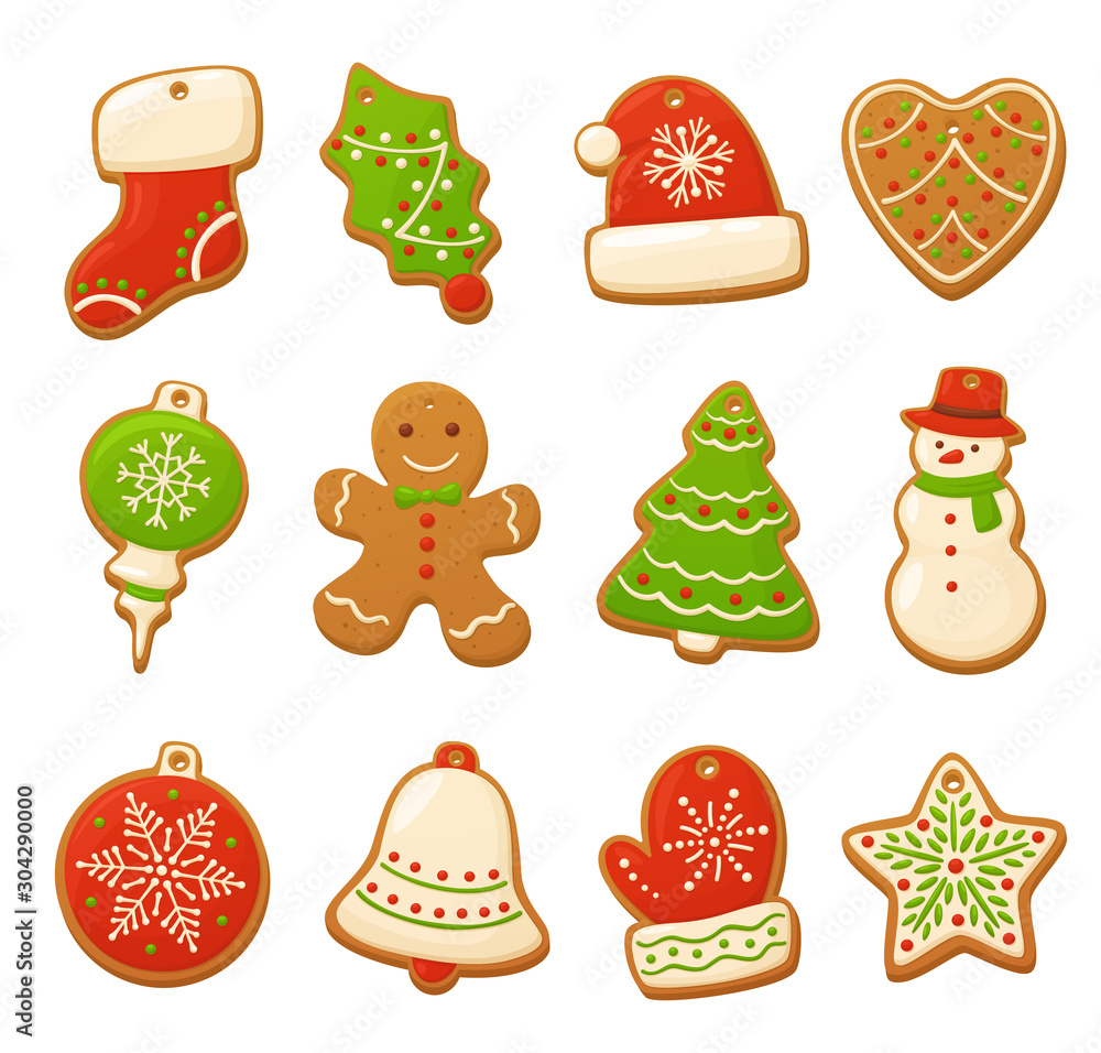 Cartoon gingerbread cookies for celebration design. Christmas vector ...
