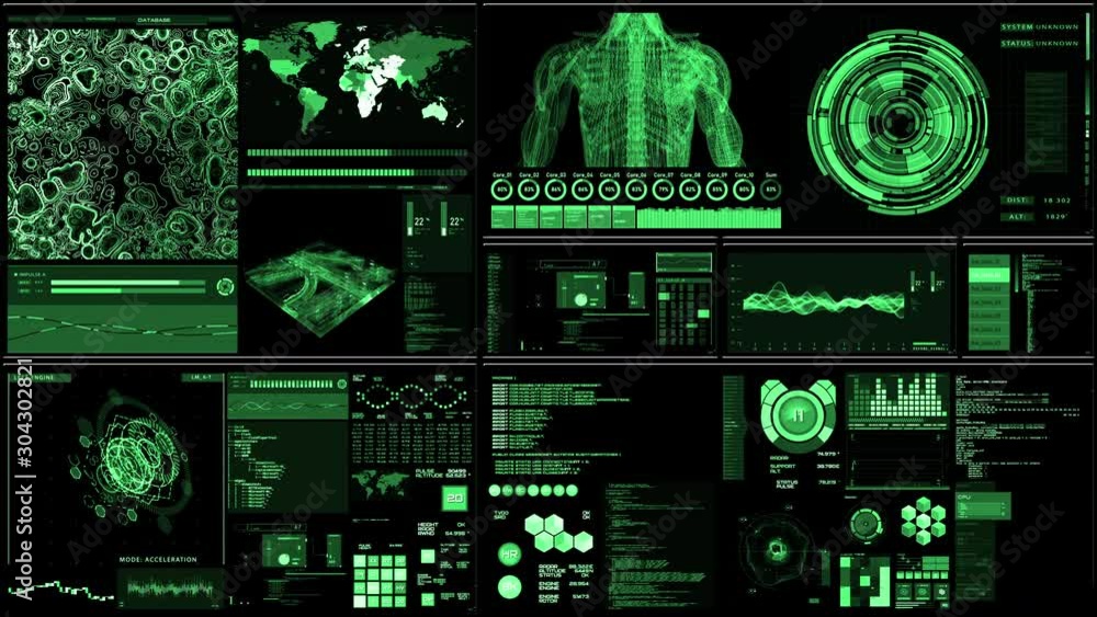 deep green Futuristic interface/Digital screen.Detailed abstract ...
