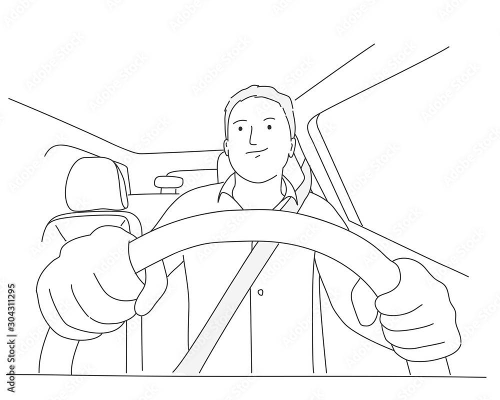 Man driving a car. Line drawing vector illustration. Stock Vector ...