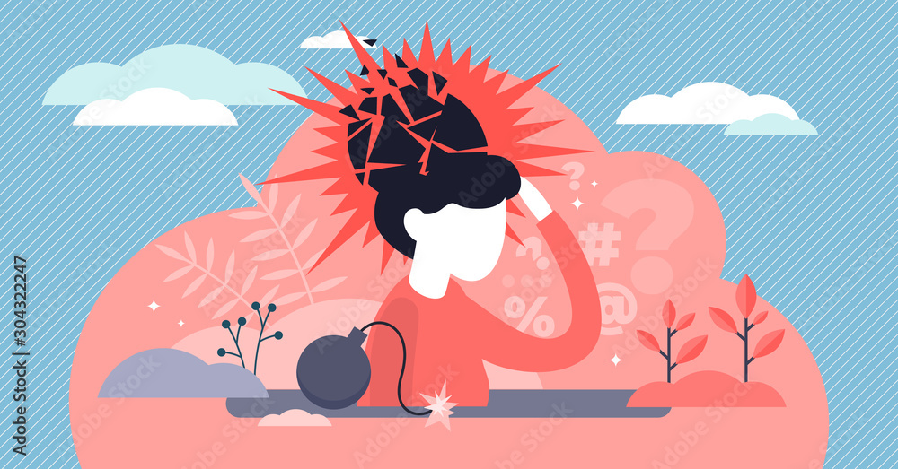 Psychological trauma concept, flat tiny person vector illustration ...