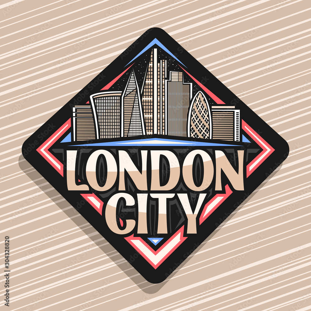 Vector logo for London City, black decorative tag with art draw of ...