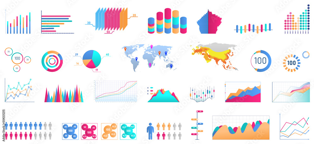 Vetor de Bundle of charts, diagrams, schemes, graphs, plots of various ...