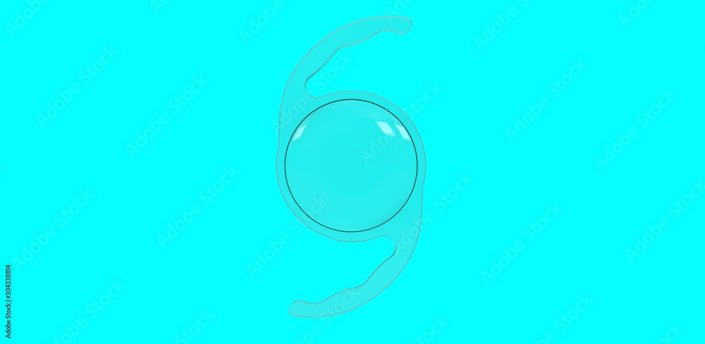 3D illustration of a clear intraocular lens used in ophthalmic or ...