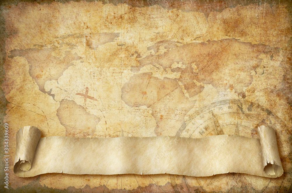 vintage world map with old scroll illustration based on image furnished ...