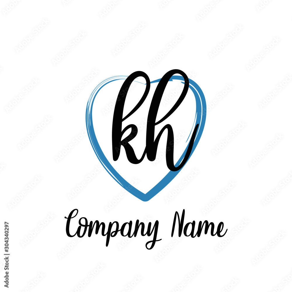 KH initial handwriting in a love brush-shaped template Stock Vector ...