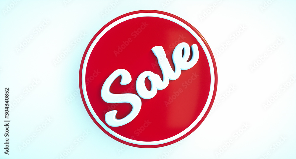 Red Round Sale Button Logo white Lettering and Background, 3d Rendering ...