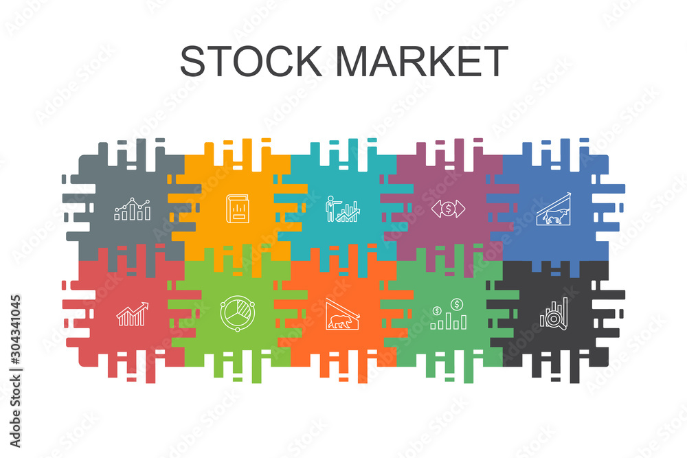 Stock market cartoon template with flat elements. Contains such icons ...