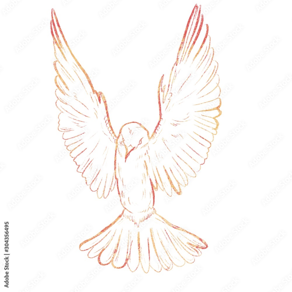 Bright line raster illustration. Raster bird can be used for card ...