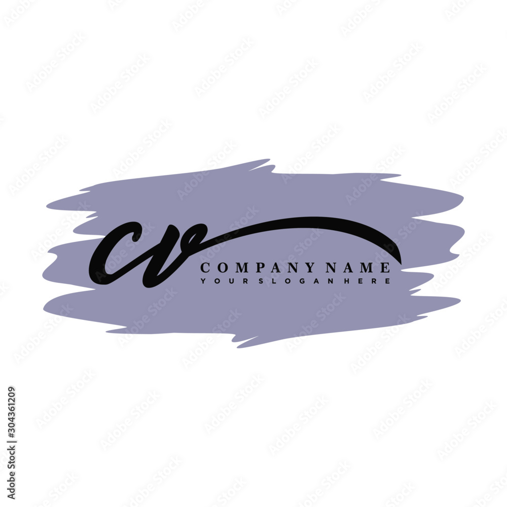 CV handwritten logo vector template. with a gray paint background, and ...