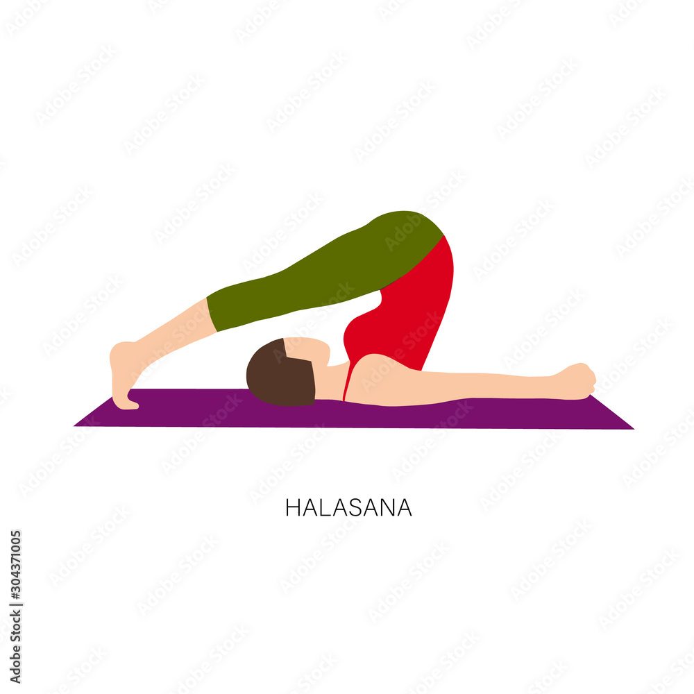 Yogi woman in Halasana or Plow pose. Female cartoon character ...