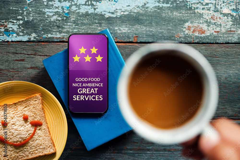 Customer Experiences Concept. Happy Client Giving Five Star Rating and ...