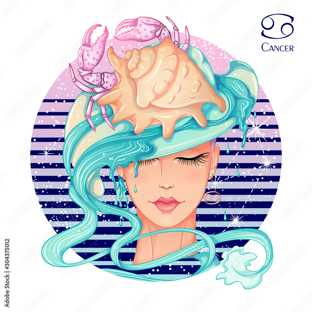 Zodiac. Vector illustration of the astrological sign of Cancer as a ...