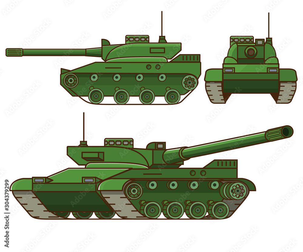 Modern tank military.Isolated on white background. Flat vector.Side ...