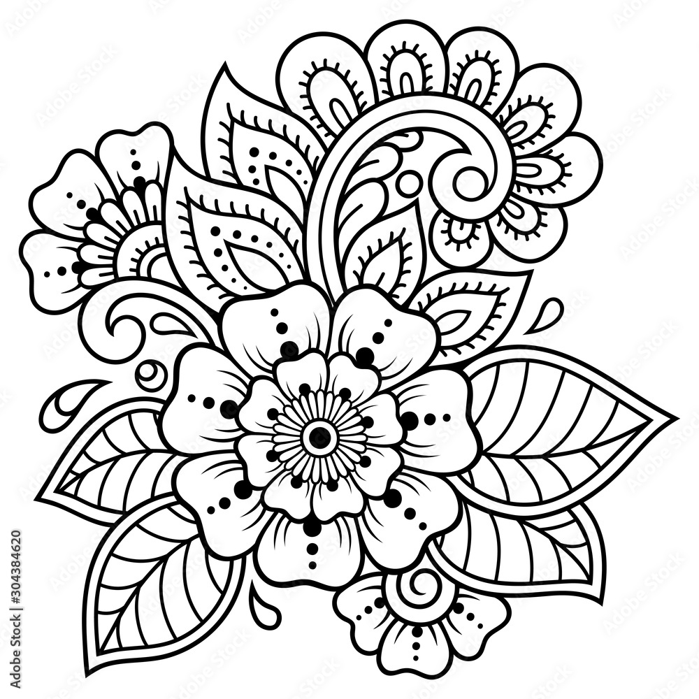 Mehndi flower pattern for Henna drawing and tattoo. Decoration in ...
