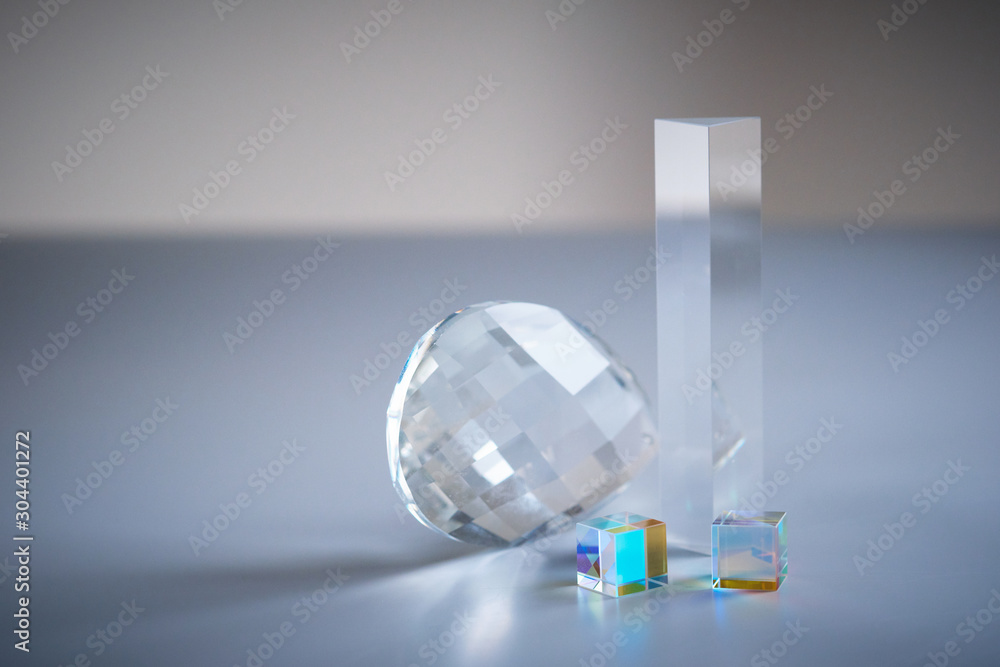 glass prism for refraction of light in optical experiments Stock Photo ...