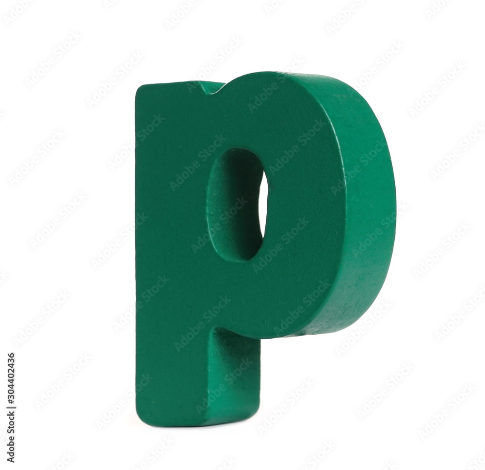 Green wooden alphabet letter p isolated on white background Stock Photo ...
