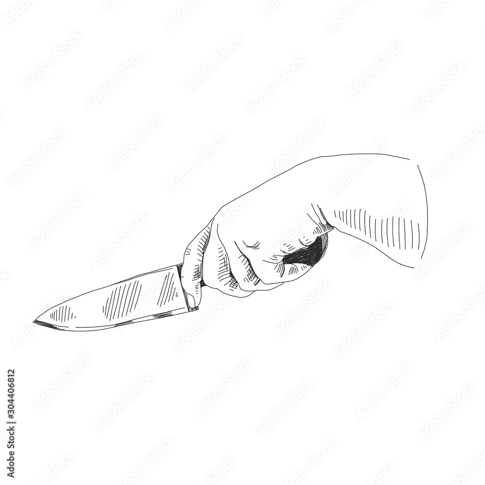 Hand with knife hand drawn sketch illustration Stock Vector | Adobe Stock