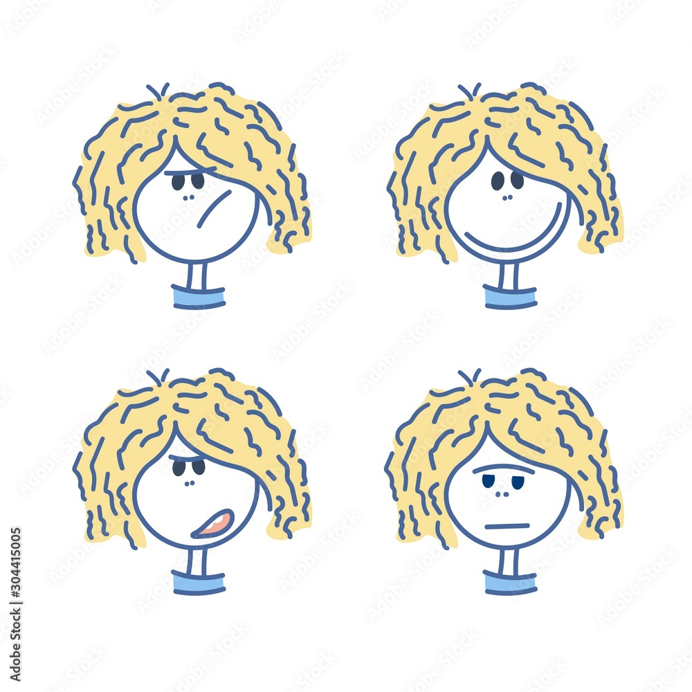 Set of girl's emotions. Facial expression. Girl Avatar. Young woman ...