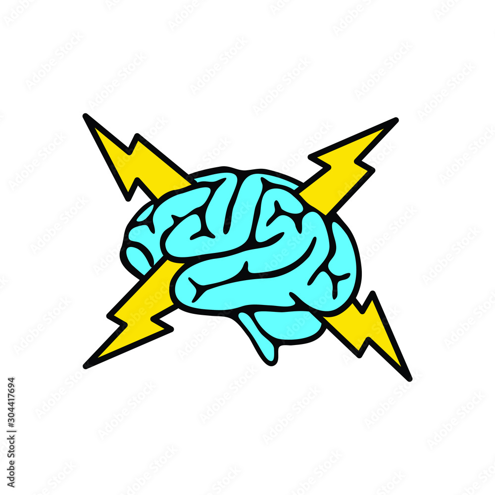 Brain with thunderbolt icon. bolt brain logo. brainstorming ...