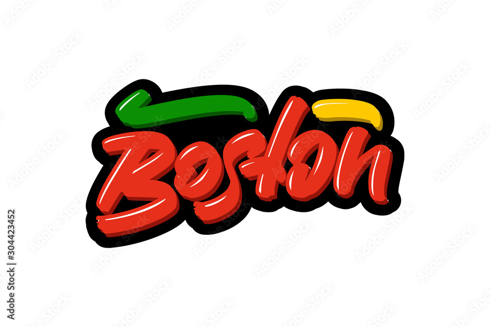 Boston hand drawn modern brush lettering text. Vector illustration logo ...