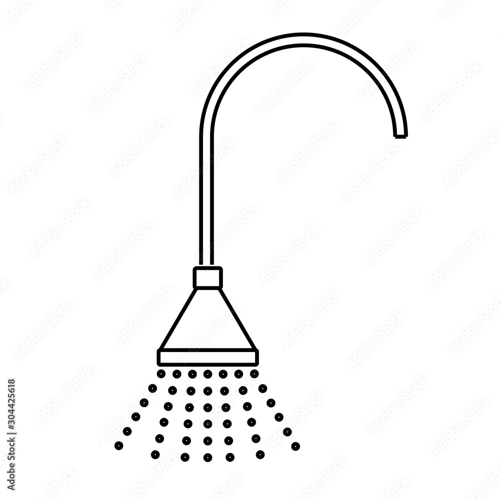 Shower sprinkler spraying water, water coming down. vector line drawing ...