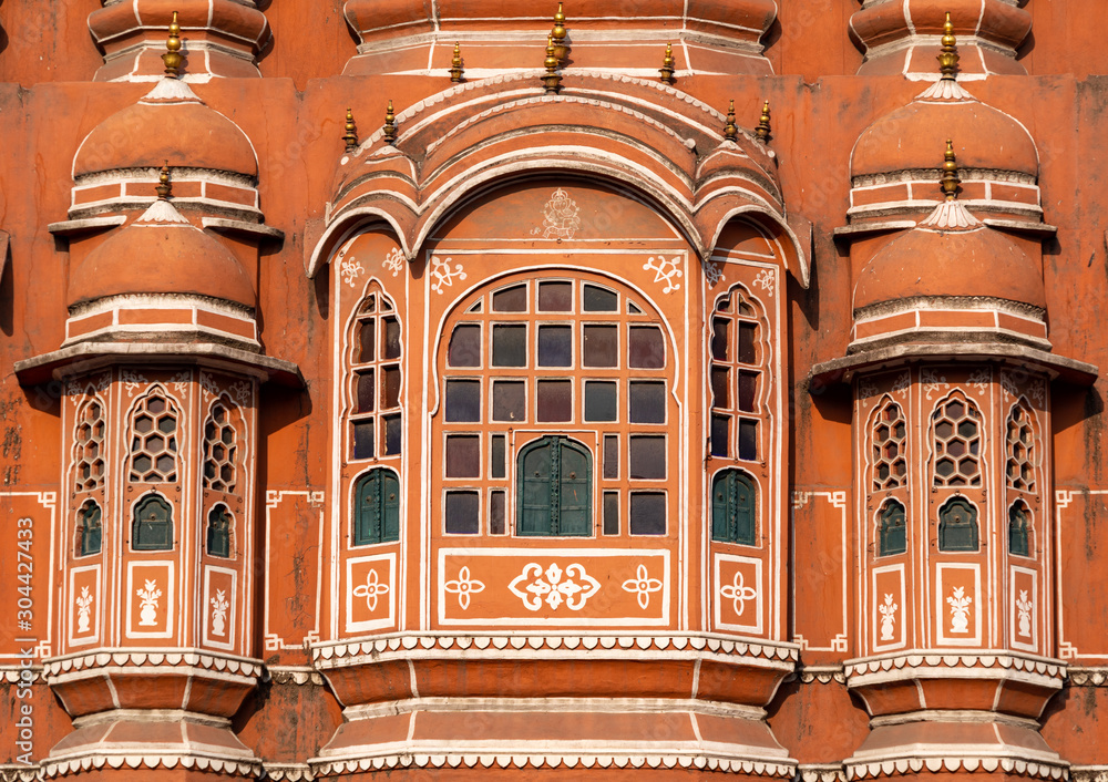 Closeup of a window at the Hawa Mahal, Palace of winds, Jaipur, India ...