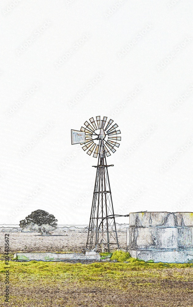Water Windmill Drawing