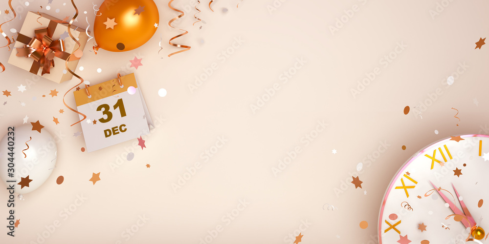 Happy New Year eve design creative concept, December 31 calendar, gift ...