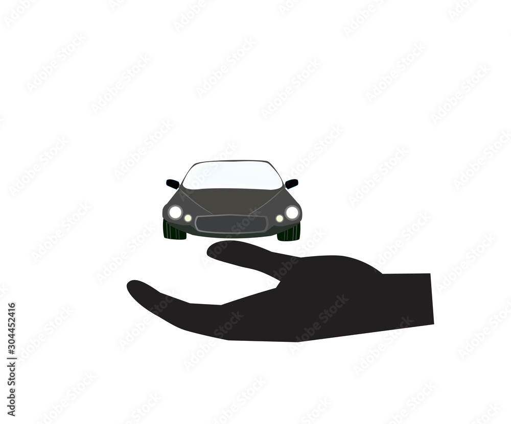 hand holding car, care and protect symbol, sign symbol background ...