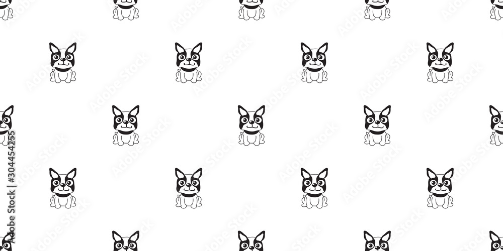 Vector cartoon character boston terrier dog seamless pattern background ...
