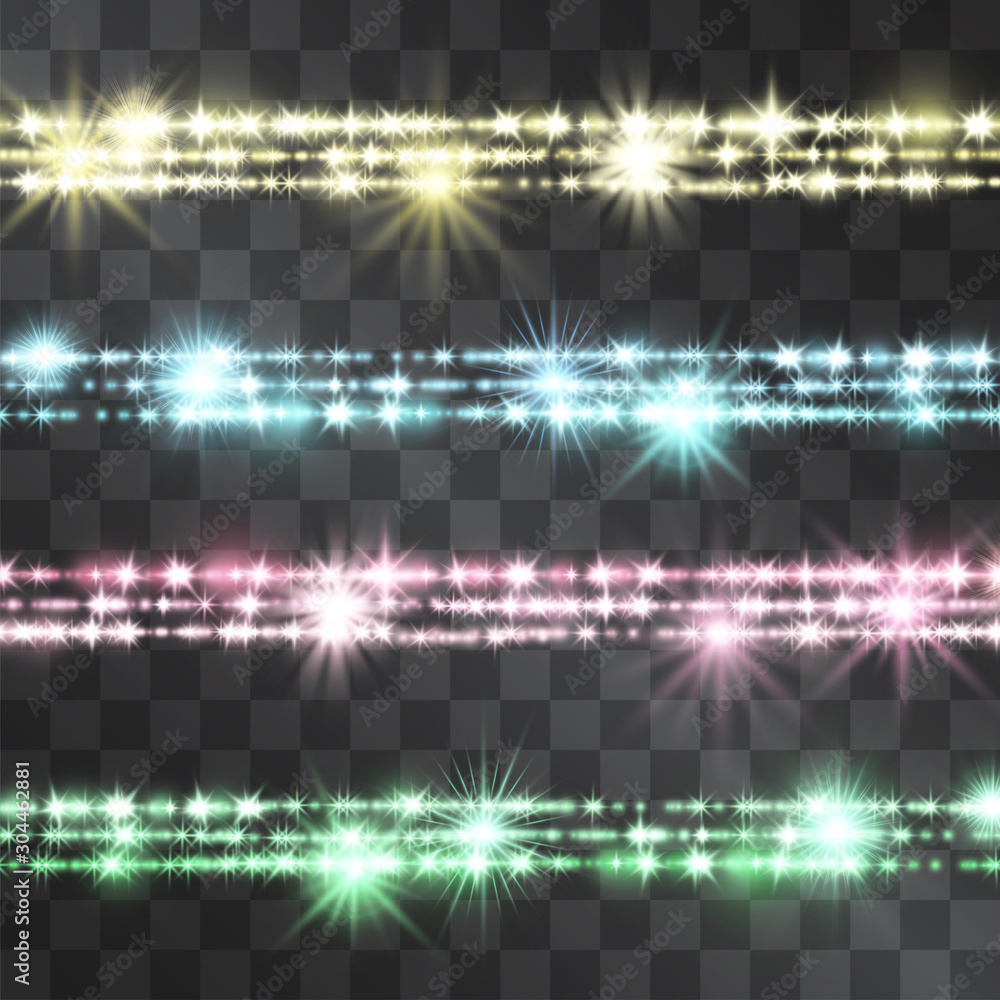 Shining glitter belt border of colorful sparkles on transparent ...