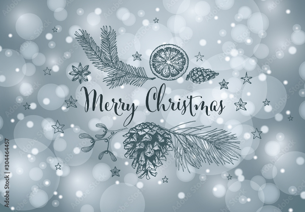 Christmas Card Layout with Hand Drawn Snowy Background Stock Template ...