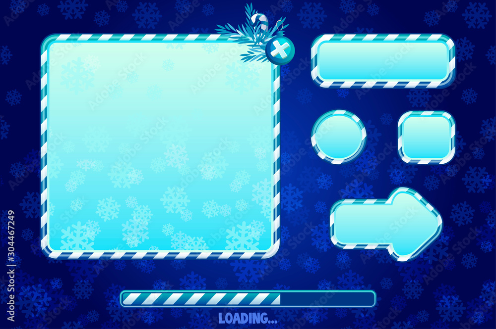 Christmas user interface and elements for game or web design. Cartoon ...