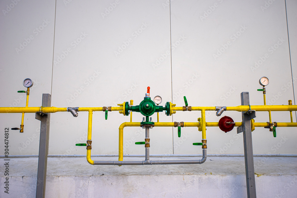 High pressure regulator valve in pipeline gas. Gas pipeline system ...
