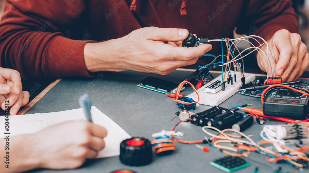 Electronics engineering project. Car model design. Circuit, wires ...