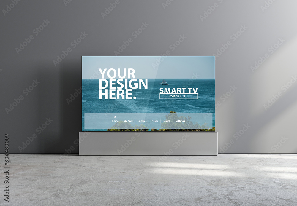 Smart Tv Mockup on Grey Wall Stock Template | Adobe Stock